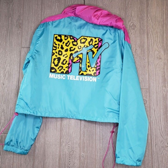 adidas | Tops | Neon Mtv Logo Cropper Windbreaker Vsco | Poshmark